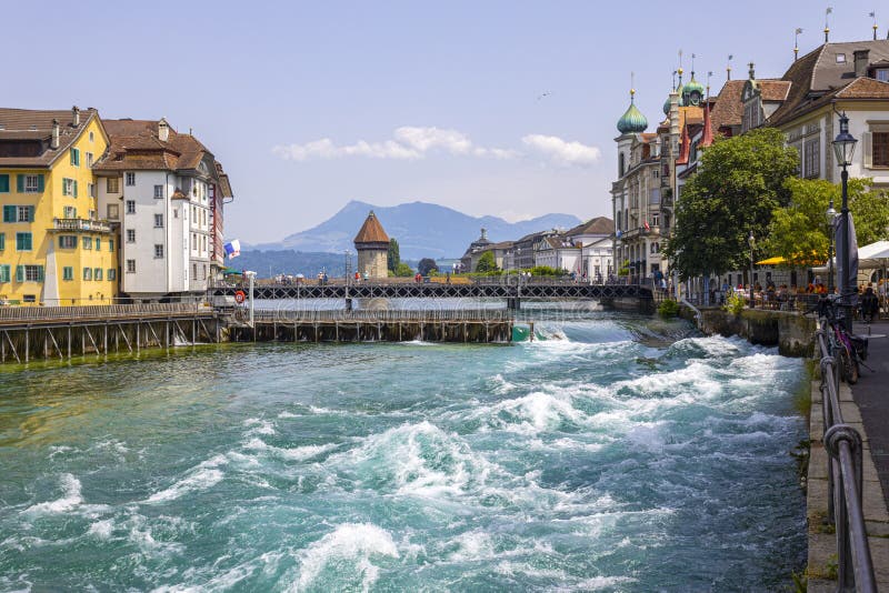 The Rushing Waters of the Reuss River in the Center of Lucerne ...