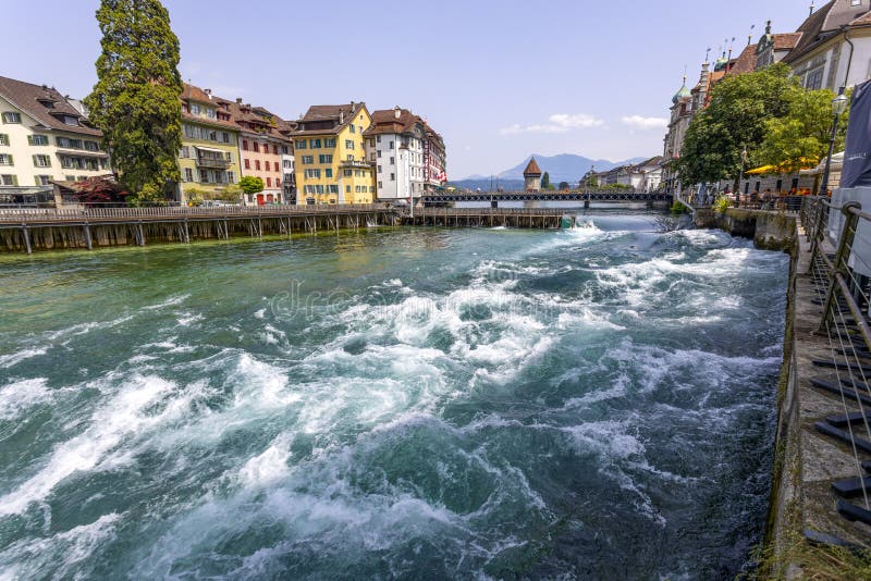 The Rushing Waters of the Reuss River in the Center of Lucerne ...