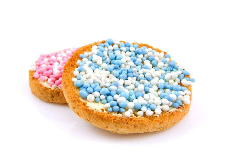 Rusk with Blue Aniseed Balls, Muisjes, Dutch Treat for when a Baby Boy ...