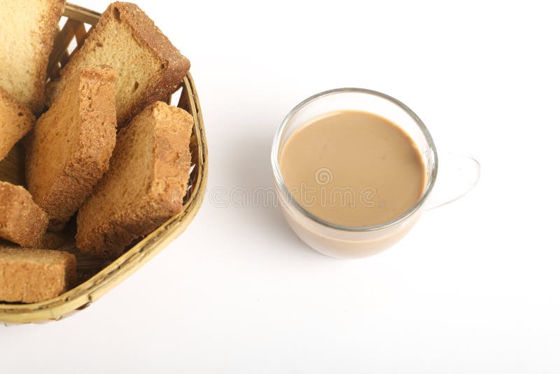 Rusk or Bread Toast with Cup of Tea on White Background Stock Image ...