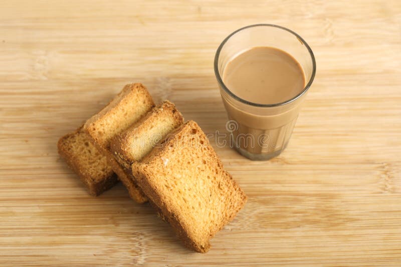 Rusk with Cup of Tea with Wood Background Stock Photo - Image of ...