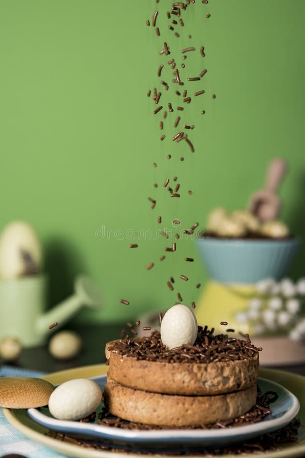 Rusk with Dutch Falling Chocolate Hail and Chocolate Easter Eggs Stock ...