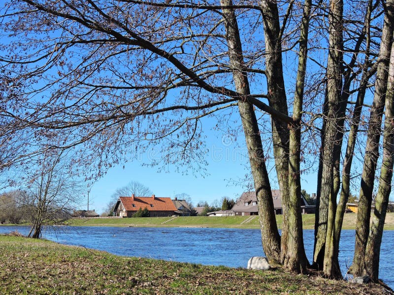 Rusne Town in Spring, Lithuania Stock Image - Image of rusne, houses ...