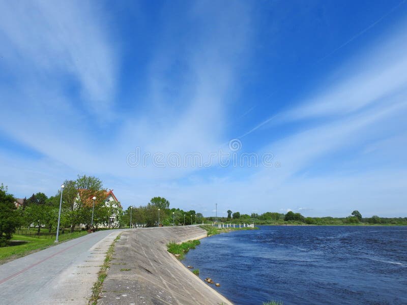 Rusne Town in Spring , Lithuania Stock Image - Image of white, clouds ...