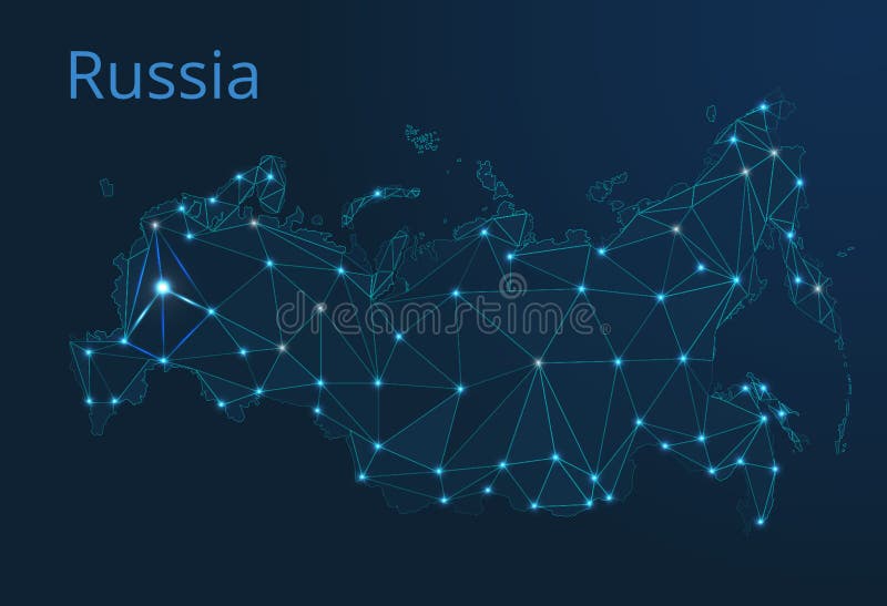 Russia Communication Network Map. Vector Low Poly Image of a Global Map ...