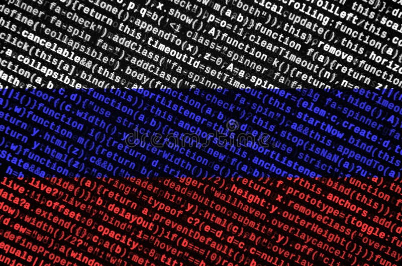 Russia Flag is Depicted on the Screen with the Program Code. the ...