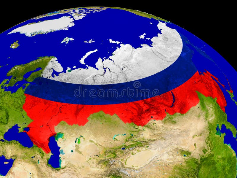 Russia with flag on Earth stock illustration. Illustration of flag ...