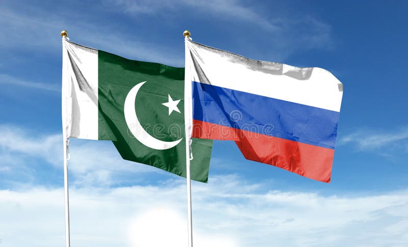 Russia Flag with Pakistan Flag on Cloudy Sky. Stock Image - Image of ...