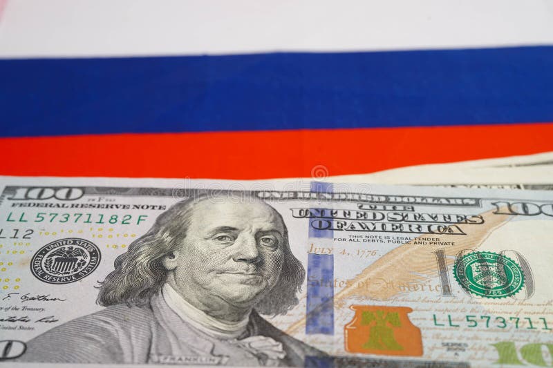 Russia Flag with US Dollar Banknote, Finance Banking Stock Photo ...