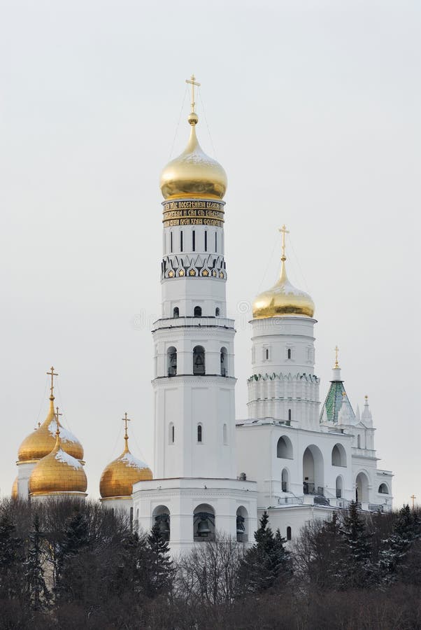 Russia. Gold Domes of Moscow Kremlin at Winter Stock Photo - Image of ...
