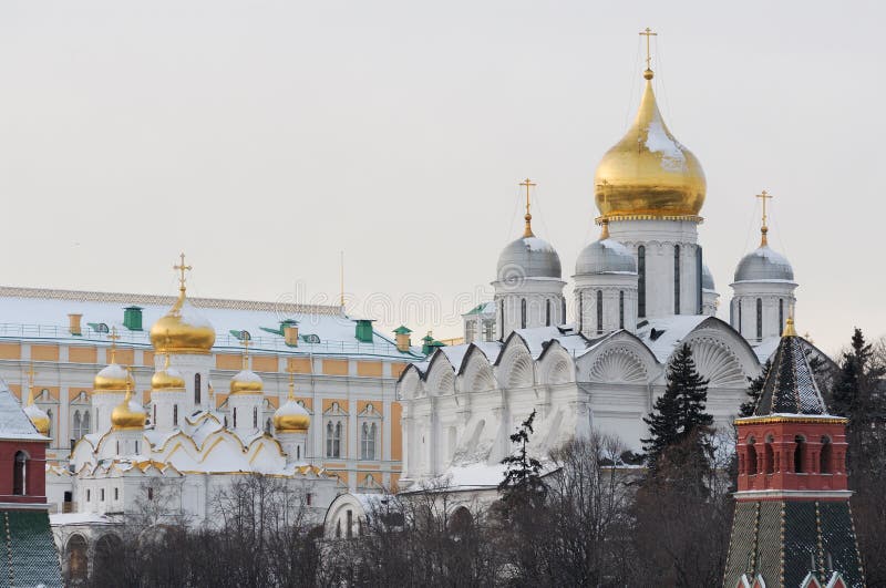 Russia. Gold Domes of Moscow Kremlin at Winter Stock Photo - Image of ...