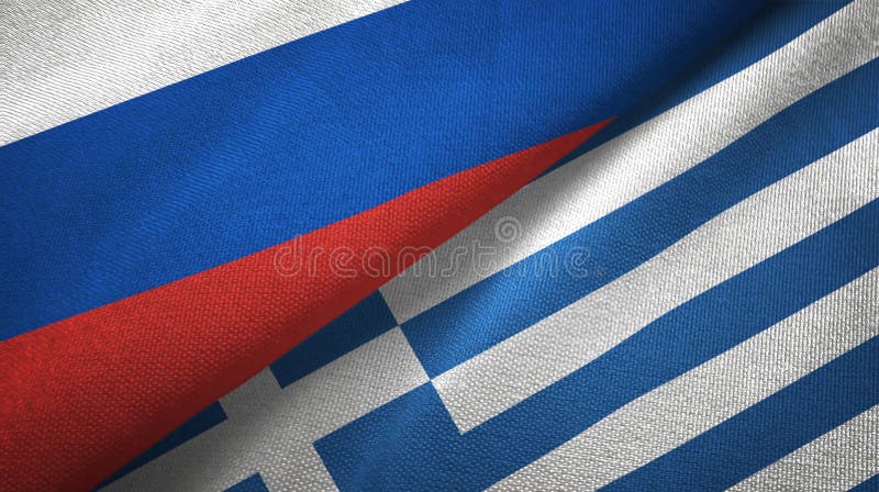 Russia and Greece Two Flags Textile Cloth, Fabric Texture Stock ...