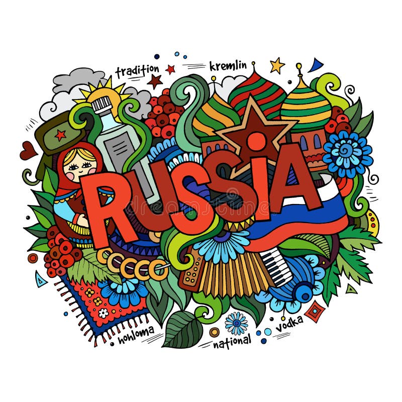 Russia Hand Lettering and Doodles Elements Stock Vector - Illustration ...
