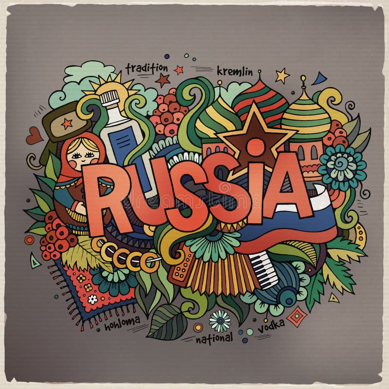 Russia Hand Lettering and Doodles Elements Stock Vector - Illustration ...