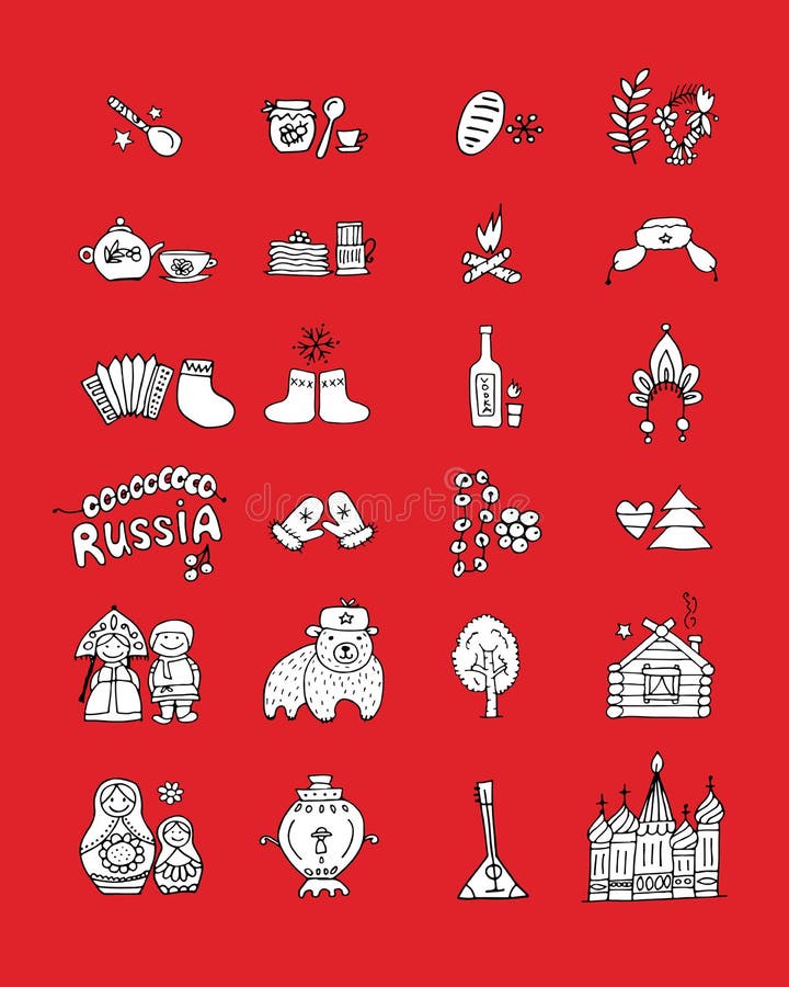 Russia, Icons Set. Sketch for Your Design Stock Vector - Illustration ...
