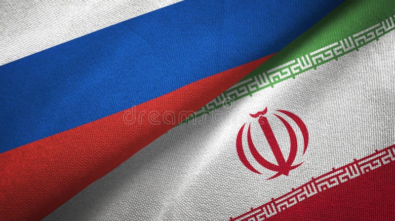 Russia and Iran Two Flags Textile Cloth, Fabric Texture Stock ...