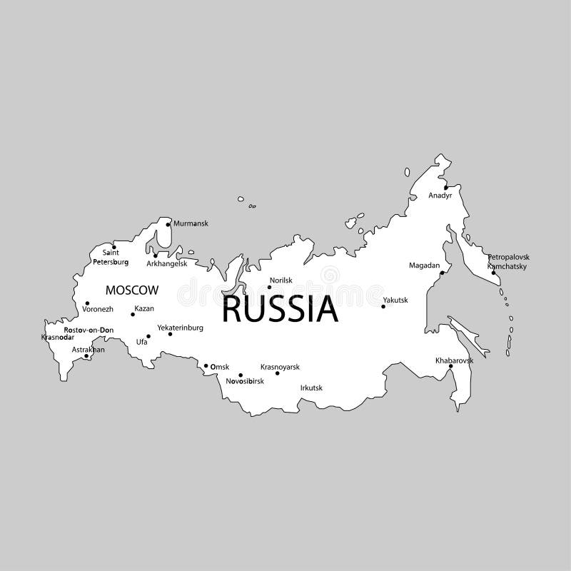 Russia Map with Cities Sign. on a Gray Background Stock Illustration ...