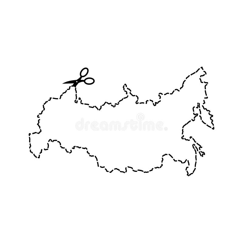 Russia Map Scissors Cut Template. Dashed Line Continents of Russian ...
