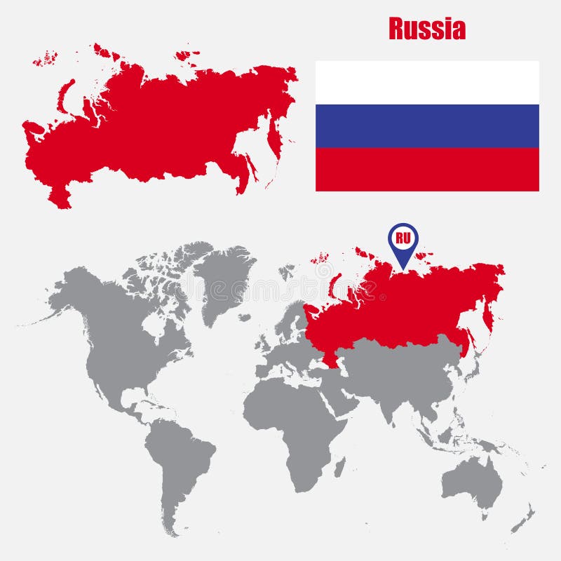 Russia Map on a World Map with Flag and Map Pointer. Vector ...