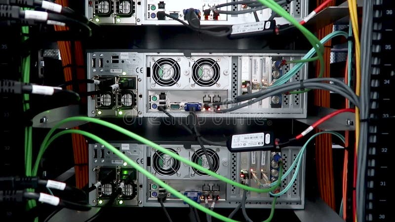 Back Panel of Powerful Servers Installed in the Rack of the Server Room ...