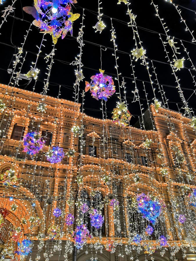 Russia, Moscow. Glowing Decorations in the City Center Stock Image ...