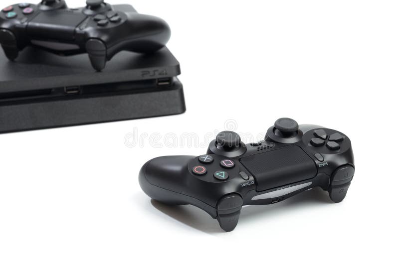 Russia, OKTOBER 24 2019: Sony PlayStation 4 Game Console and Controller ...