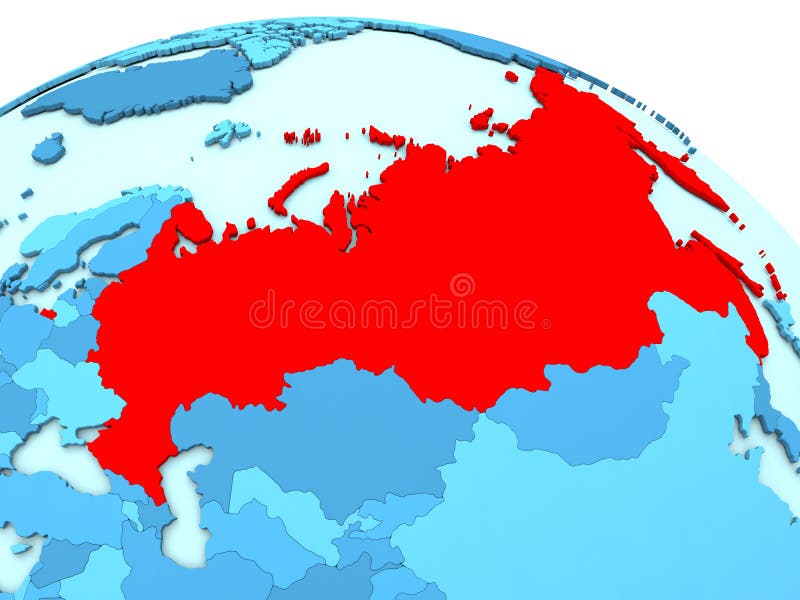 Russia in Red on Blue Globe Stock Illustration - Illustration of ...