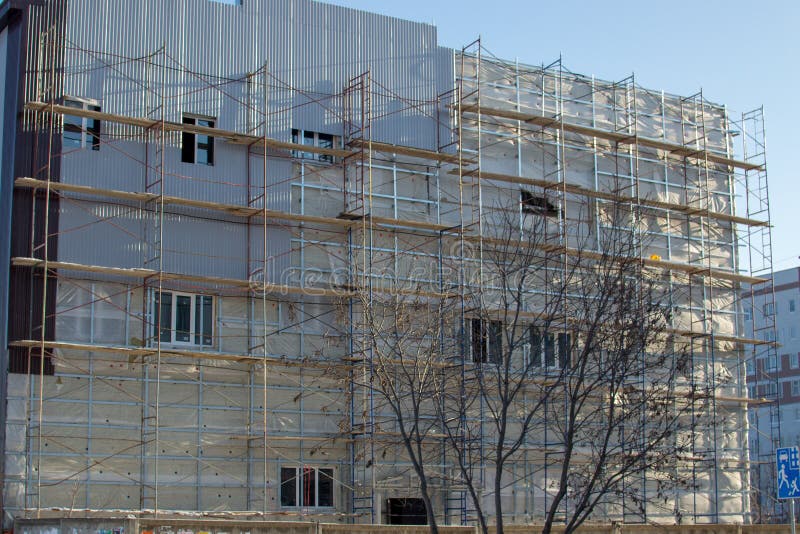 Russia. Scaffolding on the Facade of the Winter Stock Image - Image of ...