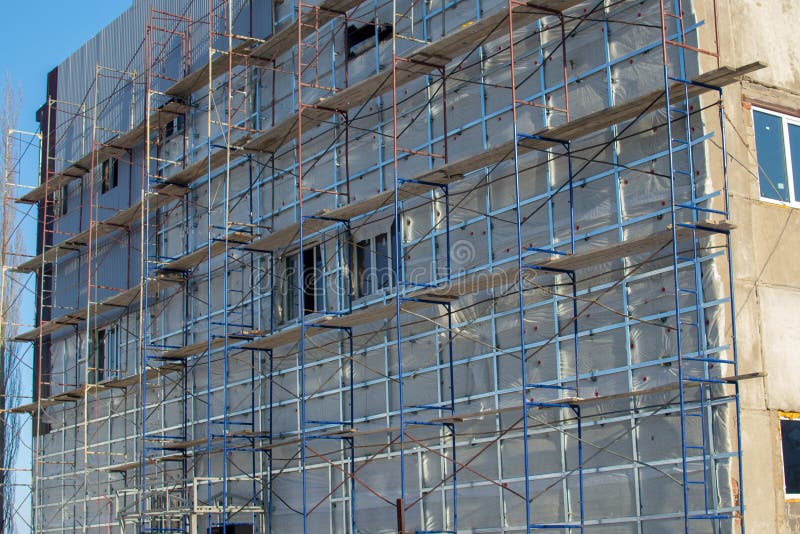 Russia. Scaffolding on the Facade of the Winter Stock Image - Image of ...