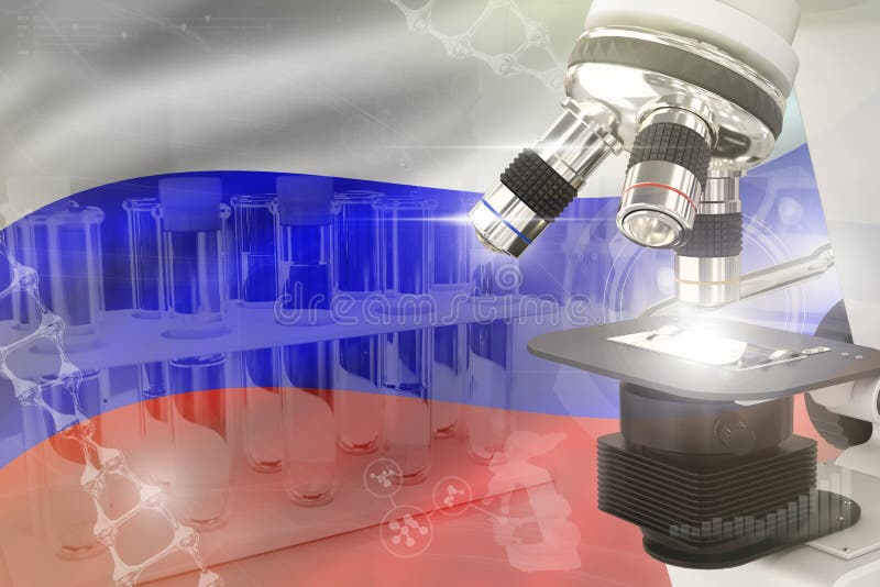 Russia Science Development Digital Background - Microscope on Flag ...