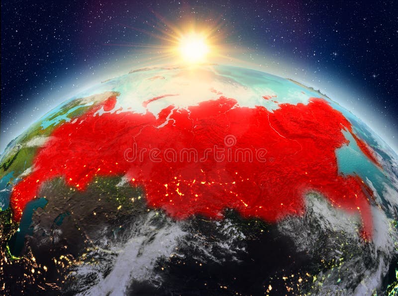 Russia in Sunrise from Orbit Stock Illustration - Illustration of ...