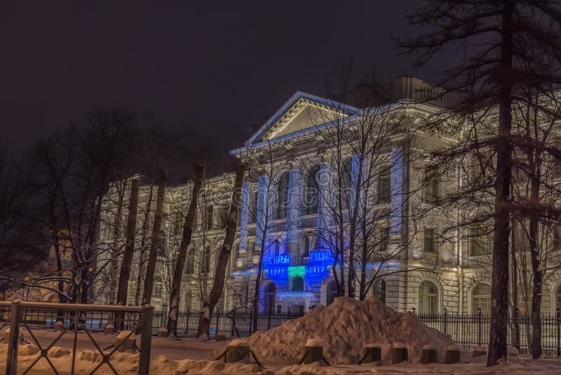 Polytechnical University at Night in Winter Editorial Photo - Image of ...
