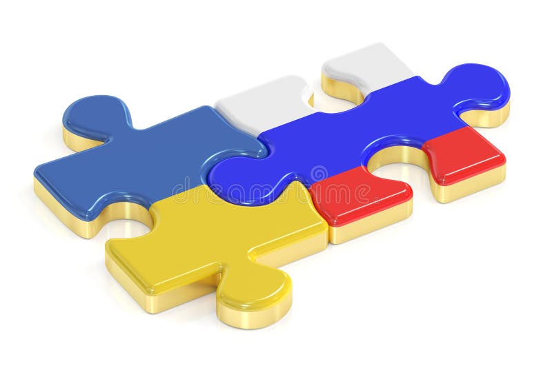 Russia and Ukraine Puzzles from Flags, 3D Rendering Stock Illustration ...