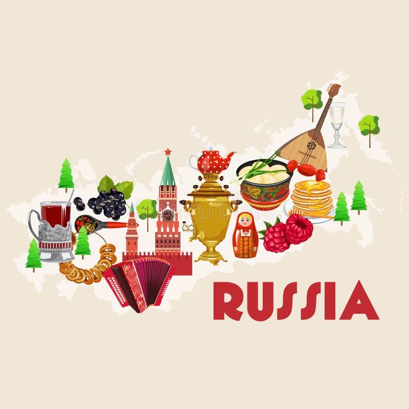Russia Vector Card. Russian Poster with Map. Travel Concept. Stock ...