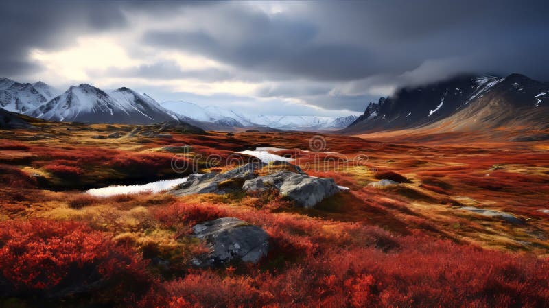 Russian Arctic Landscapes: Red Rocks and Autumn Splendor Stock ...