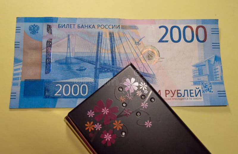 Russian Banknote of 2000 Rubles and Beautiful Card Case Stock Photo ...