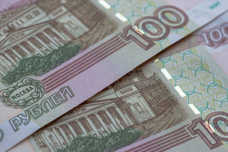 Russian Banknotes of One Hundred Rubles are on the Table Stock Photo ...
