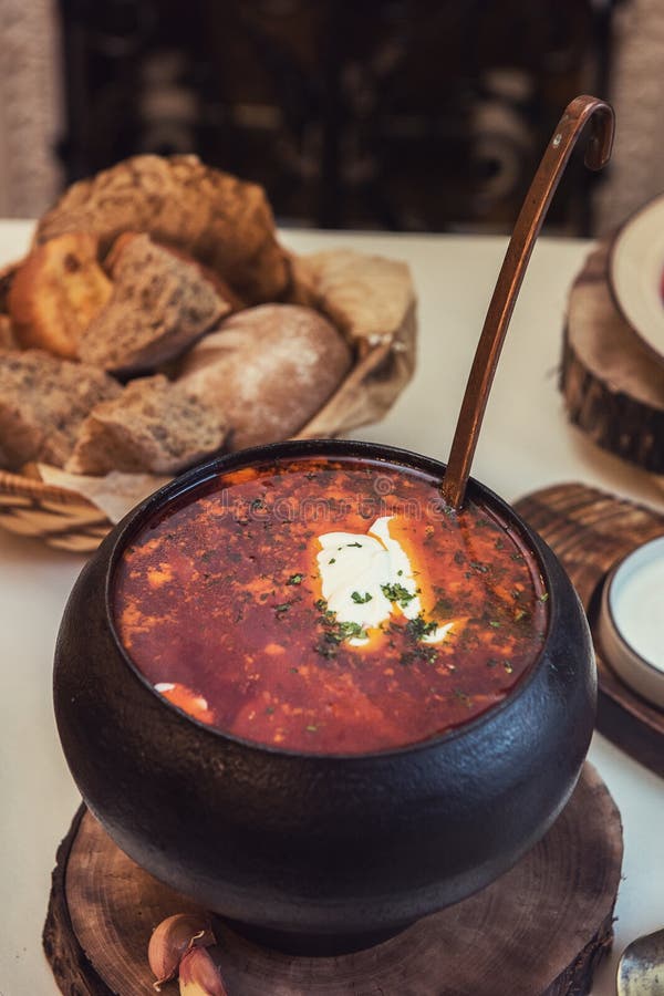 Russian borsch at pot stock image. Image of beet, garlic - 89003413