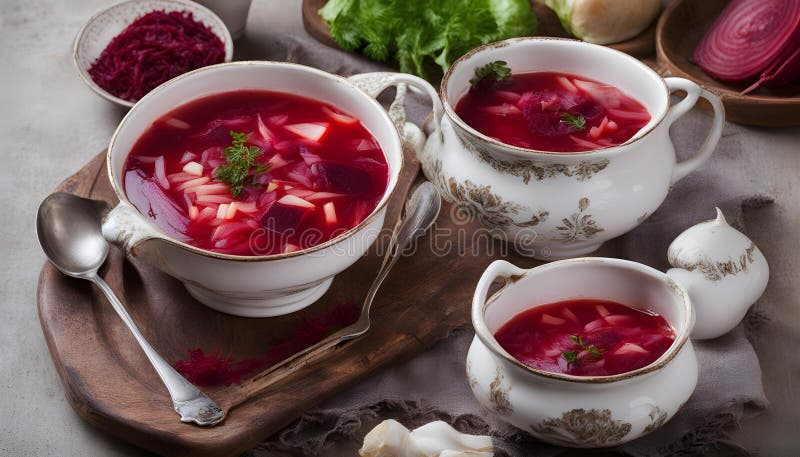 Russian Borscht (soup with Cabbage and Red Beet Stock Illustration ...
