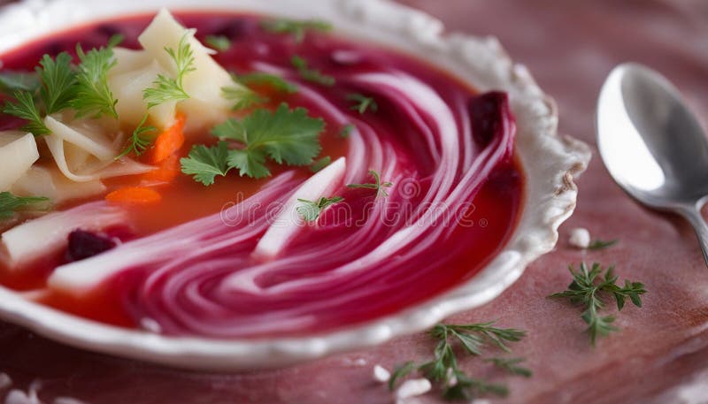 Russian Borscht (soup with Cabbage and Red Beet Stock Illustration ...