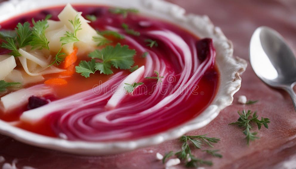 Russian Borscht (soup with Cabbage and Red Beet Stock Illustration ...