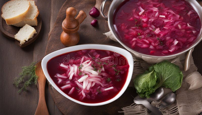 Russian Borscht (soup with Cabbage and Red Beet Stock Illustration ...