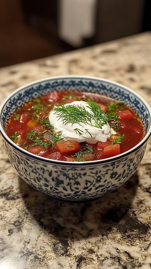 Russian Borscht with Sour Cream and Dill. Stock Image - Image of cream ...