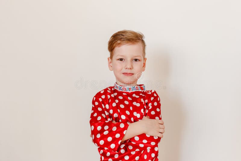 Russian Boy in the Red Shirt on White Background Stock Image - Image of ...