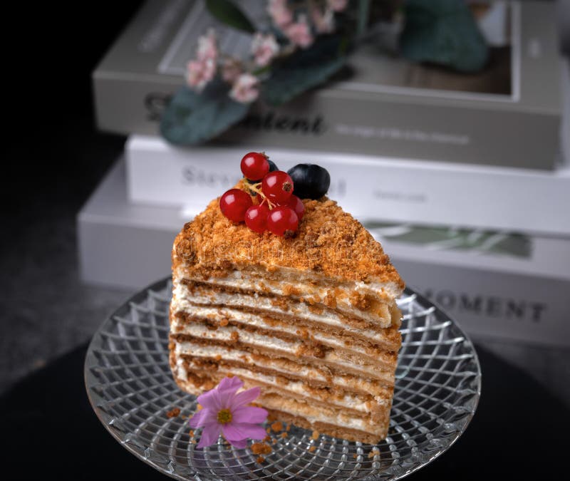 Russian Cake Medovik. Slice of Layered Honey Cake Stock Photo - Image ...