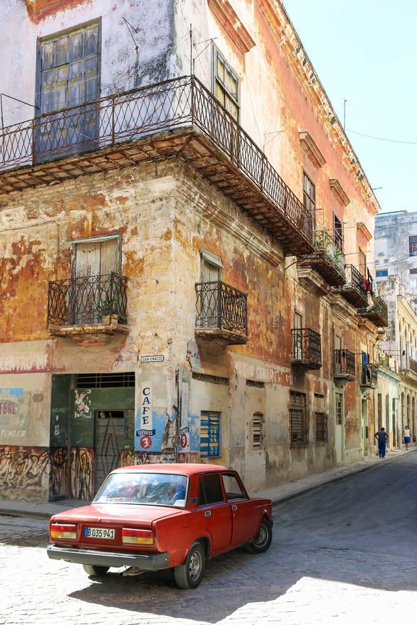 Russian Car on the Street, Cuba, Havana Editorial Stock Image - Image ...