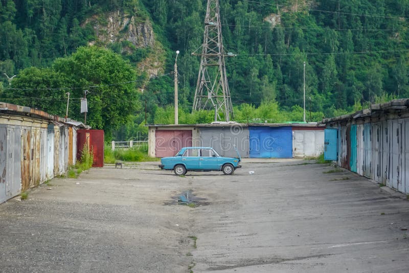 Russian Car VAZ in the Middle of a Garage Cooperative Stock Photo ...