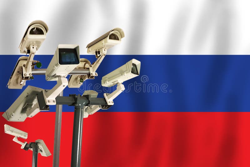 Russian CCTV Camera on the Flag of Russian. Surveillance, Security ...