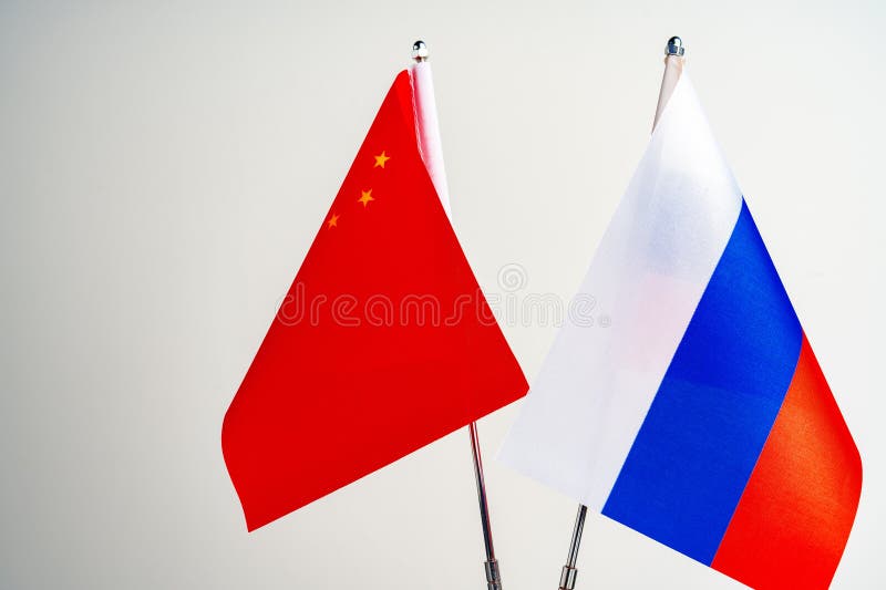 Russian and Chinese Flags on Negotiation Table Close Up Stock Photo ...