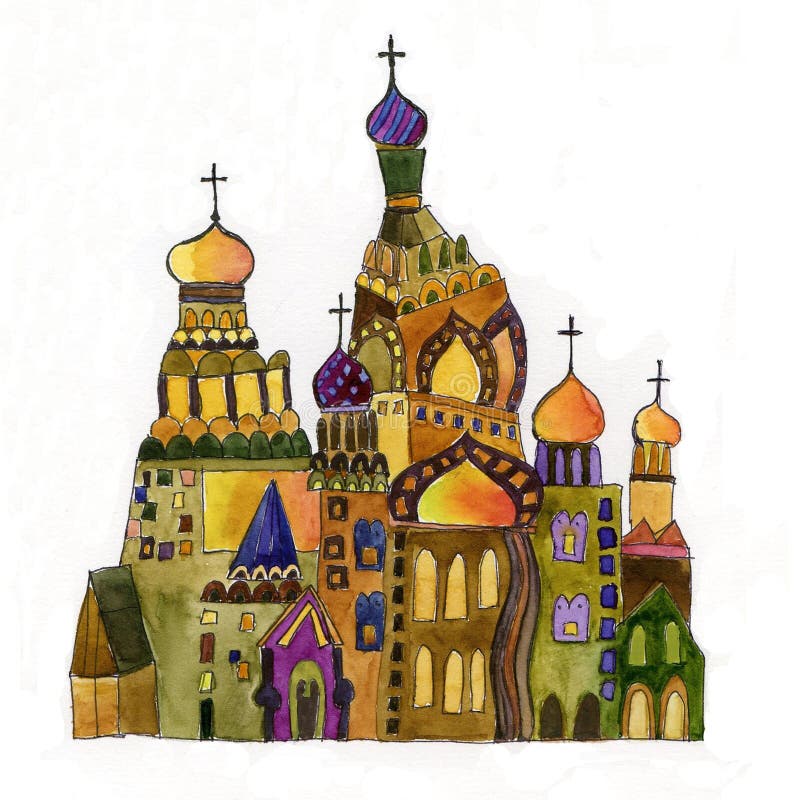 Russian Church on White Background Stock Illustration - Illustration of ...